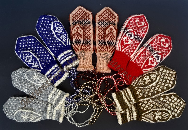Hand Knitted Kid's Christmas Mittens: Nordic Style Wool Mohair Winter ...