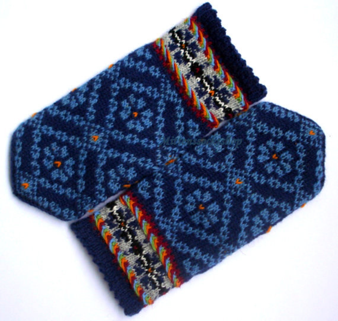 Blue Wool Mittens Hand Knitted Mittens Hand Knitted Blue - Etsy