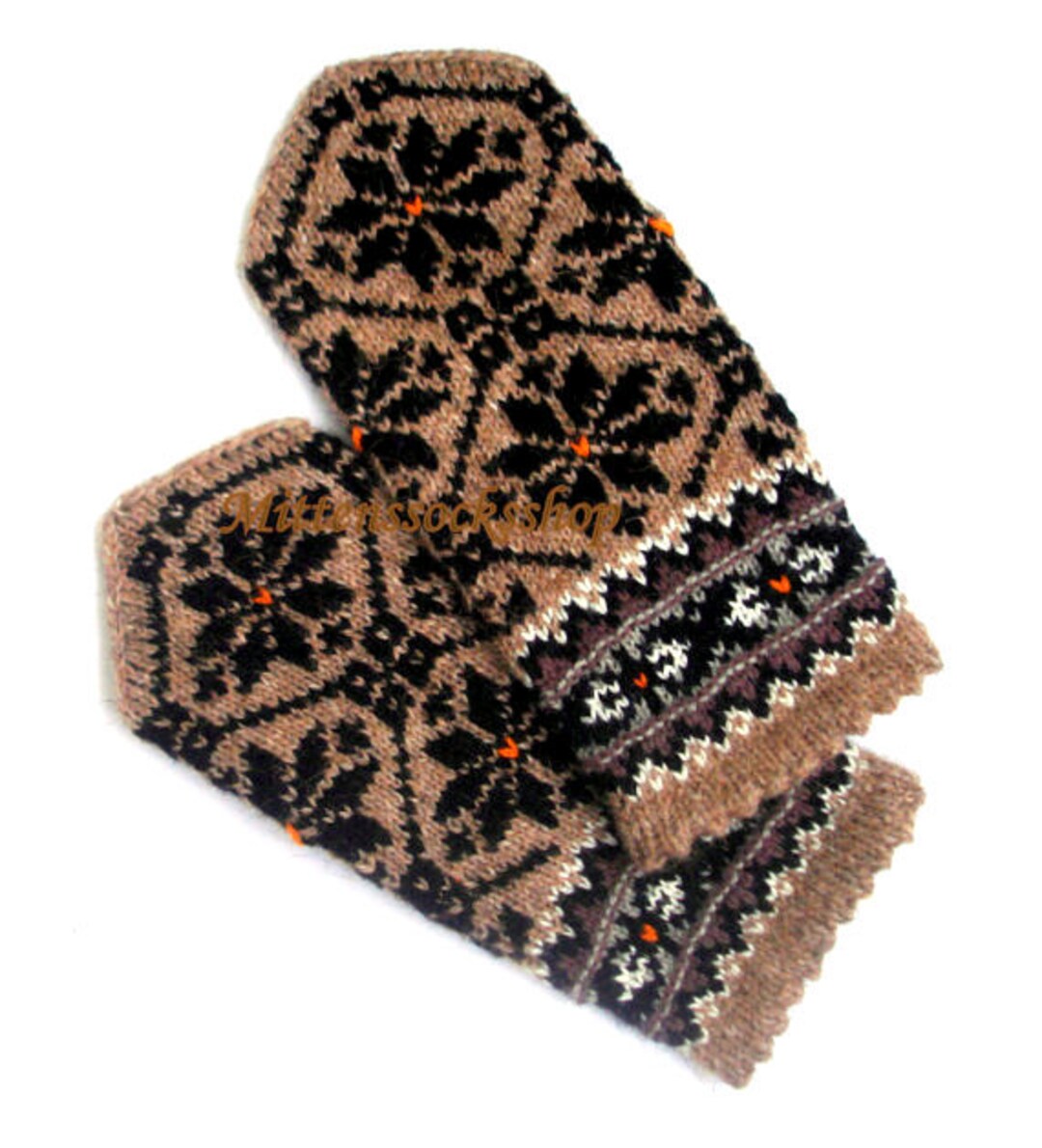 Hand Knit Beige Black Mittens, Wool Mittens, Latvian Mittens, Hand Knit ...