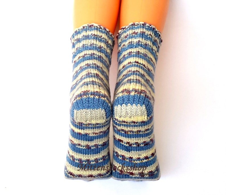 Blue White Gray Hand Knitted Socks, Blue White Womens Socks, Blue White ...