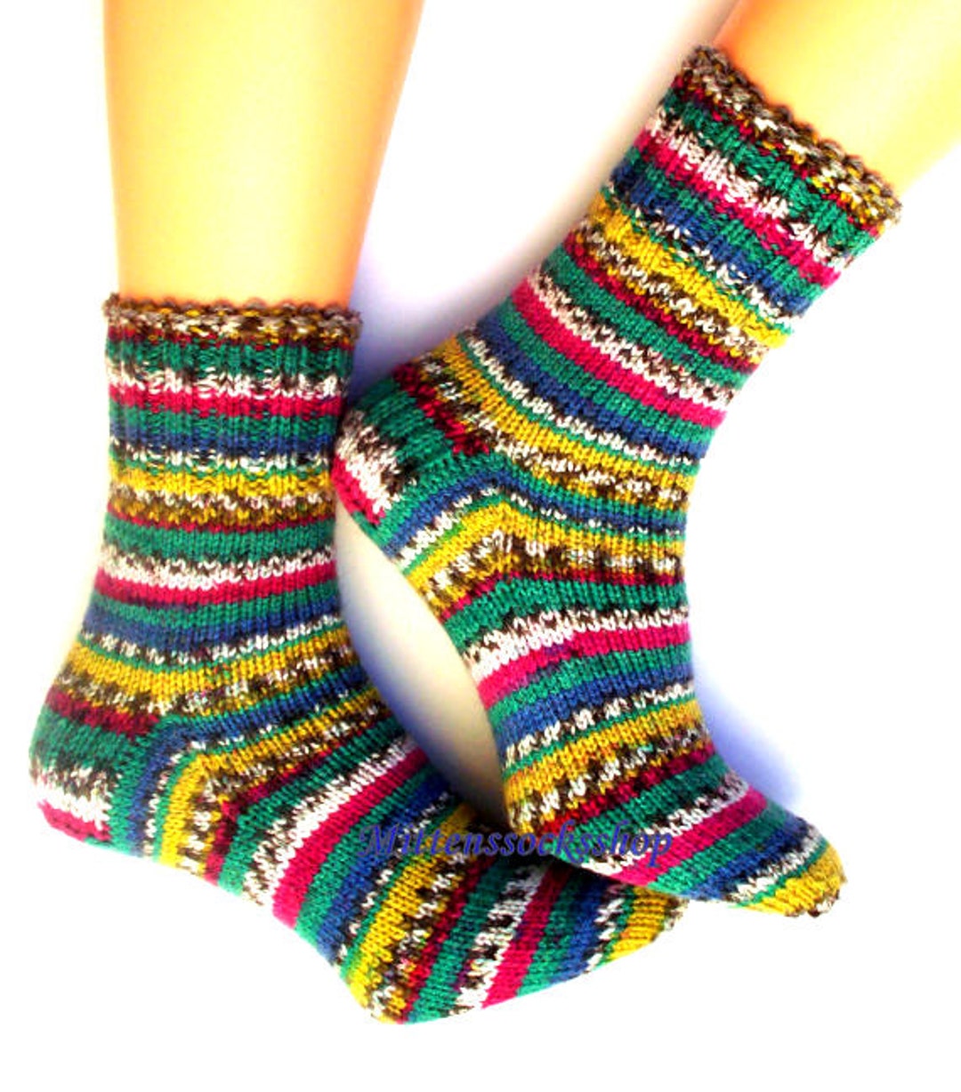 Hand Knitted Rainbow Socks, Striped Socks, Mens Socks, Multicolor Socks ...