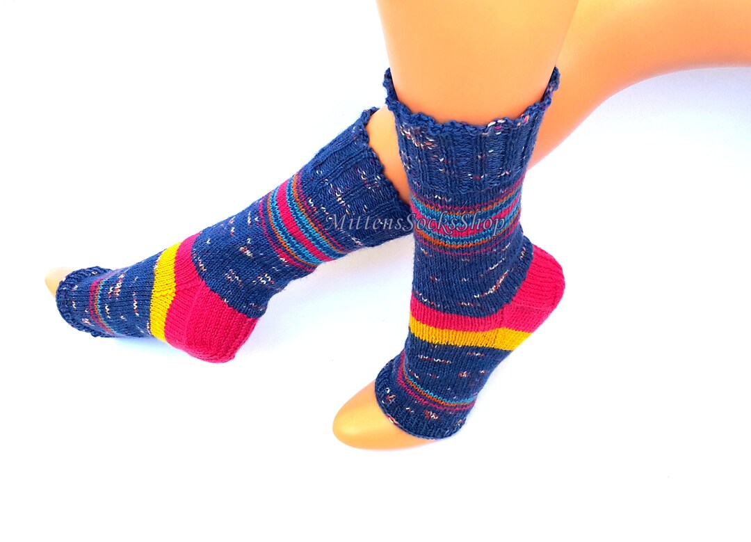 Blue Pink Yellow Yoga Socks With Heel, Knit Womens Yoga Socks, Dance ...