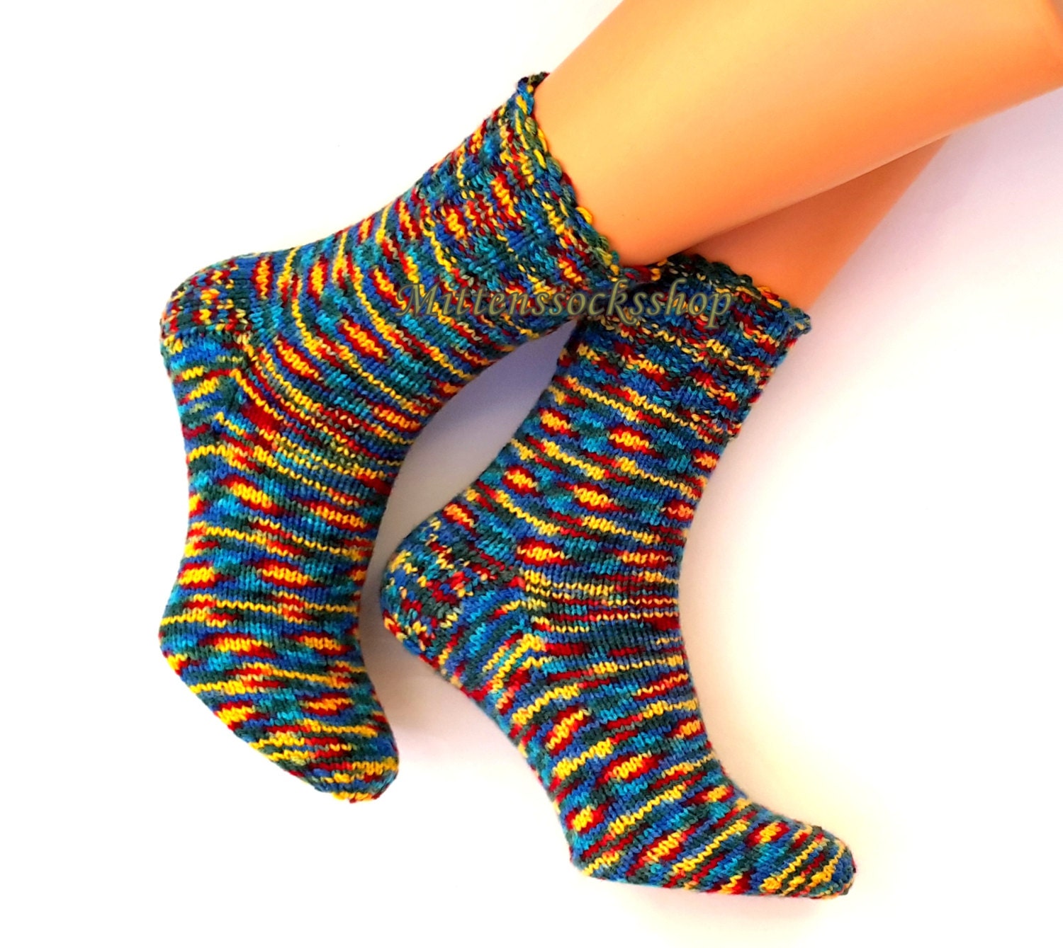 Rainbow Socks, Hand Knitted Womens Socks, Stylish Socks, Rainbow Girls ...