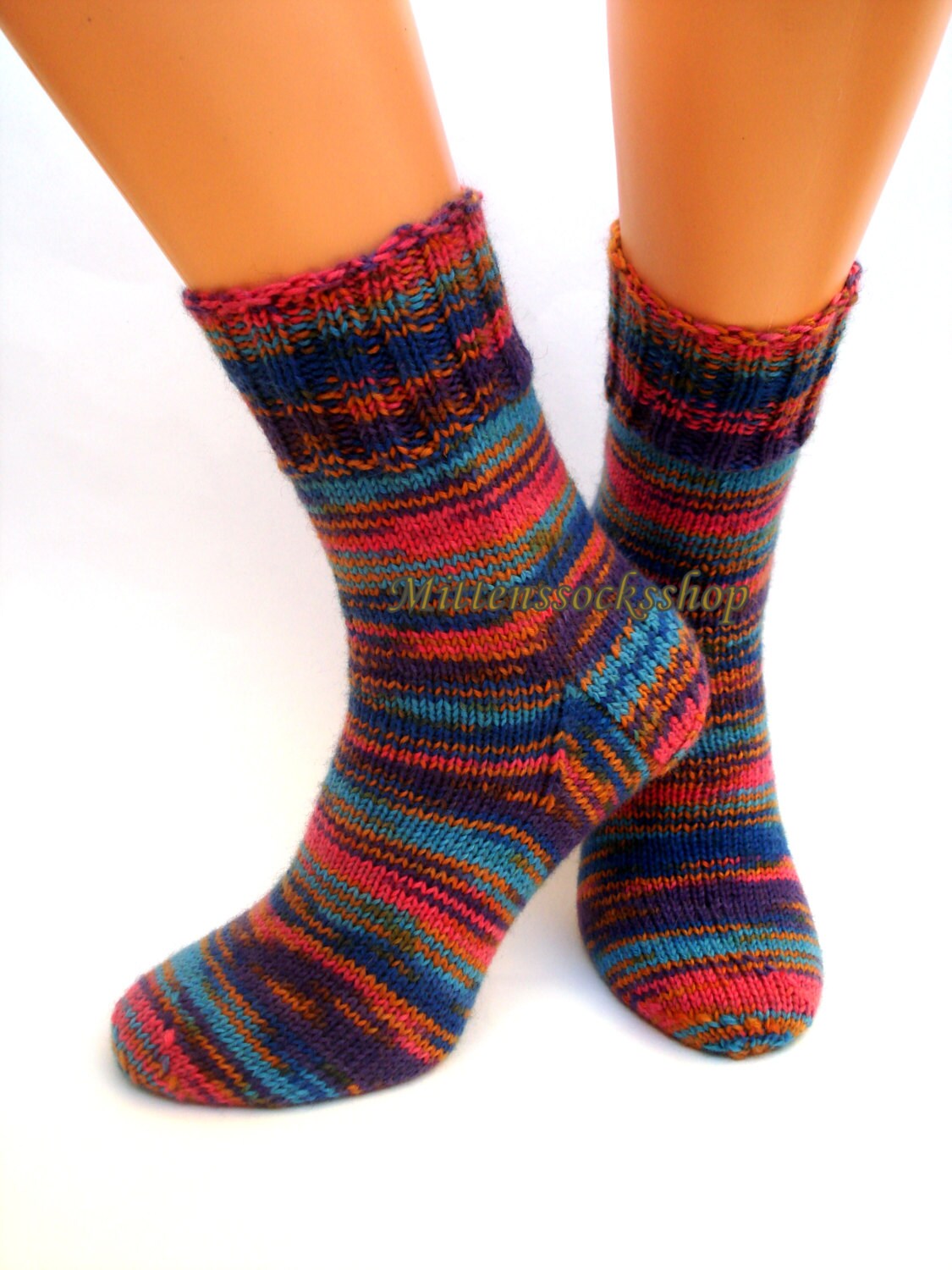Blue Red Hand Knitted Socks, Blue Red Womens Socks, Blue Red Girls ...