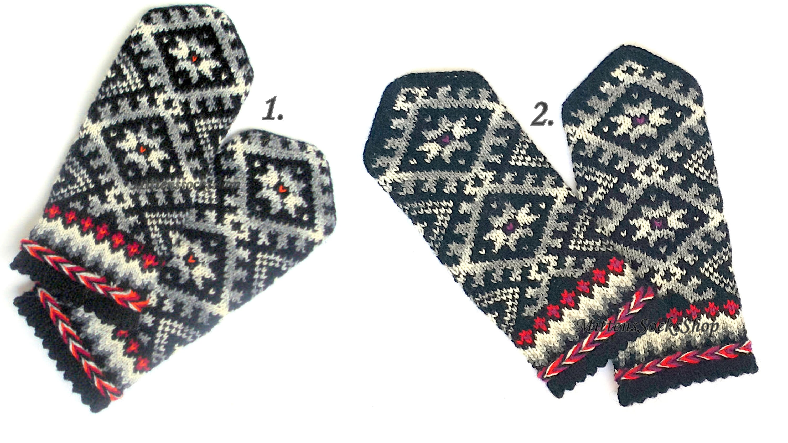 White Gray Black Hand Knit Wool Mittens Latvian Mittens - Etsy