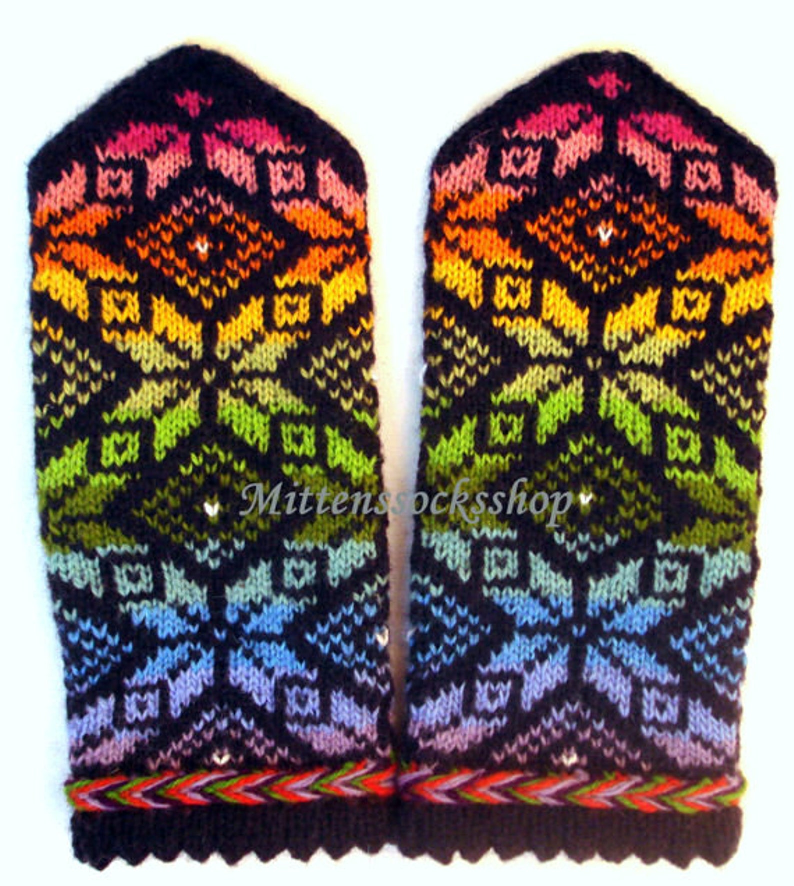 Hand Knit Rainbow Mittens Wool Mittens Knit Rainbow Gloves - Etsy