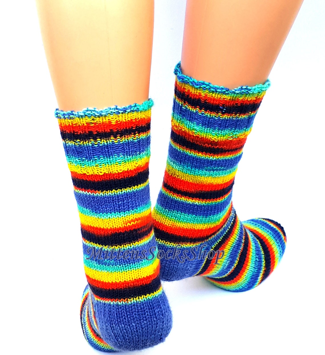 Hand Knitted Rainbow Socks Colorful Stylish Women's Socks - Etsy