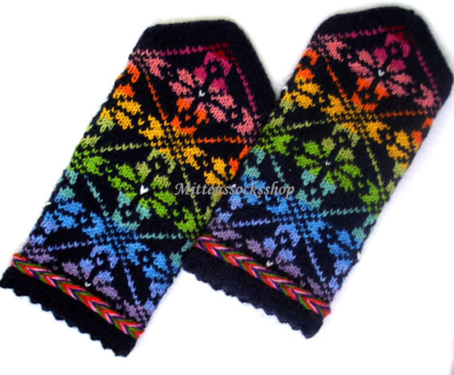 Hand Knitted Wool Mittens Rainbow Mittens Hand Knitted Wool | Etsy
