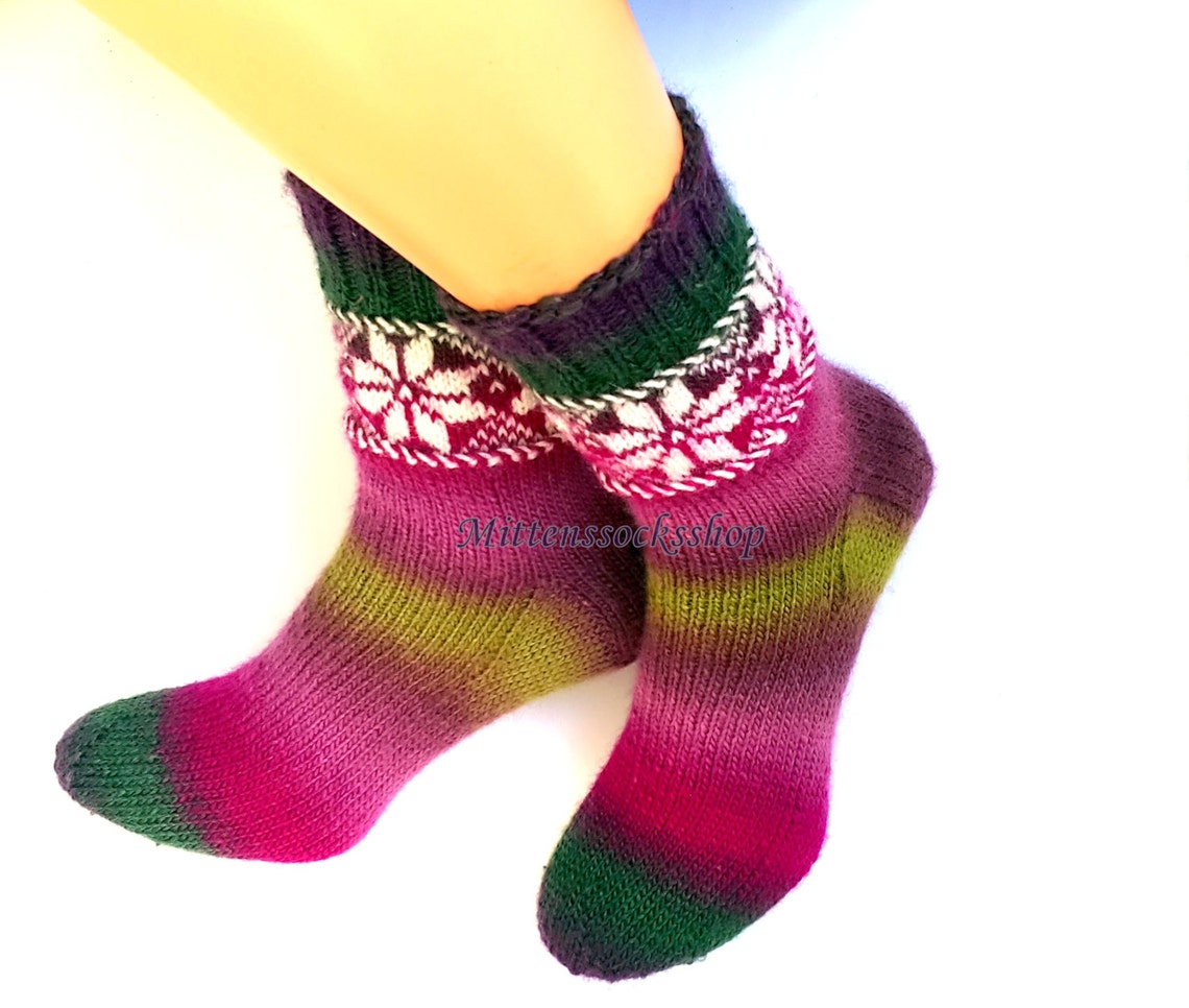 Purple Green Hand Knitted Socks Purple Green Girl's Socks - Etsy