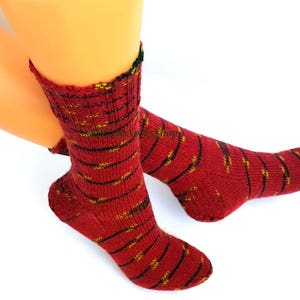 Hand Knitted Red Socks, Red Black Striped Socks, Colorful Socks, Red ...