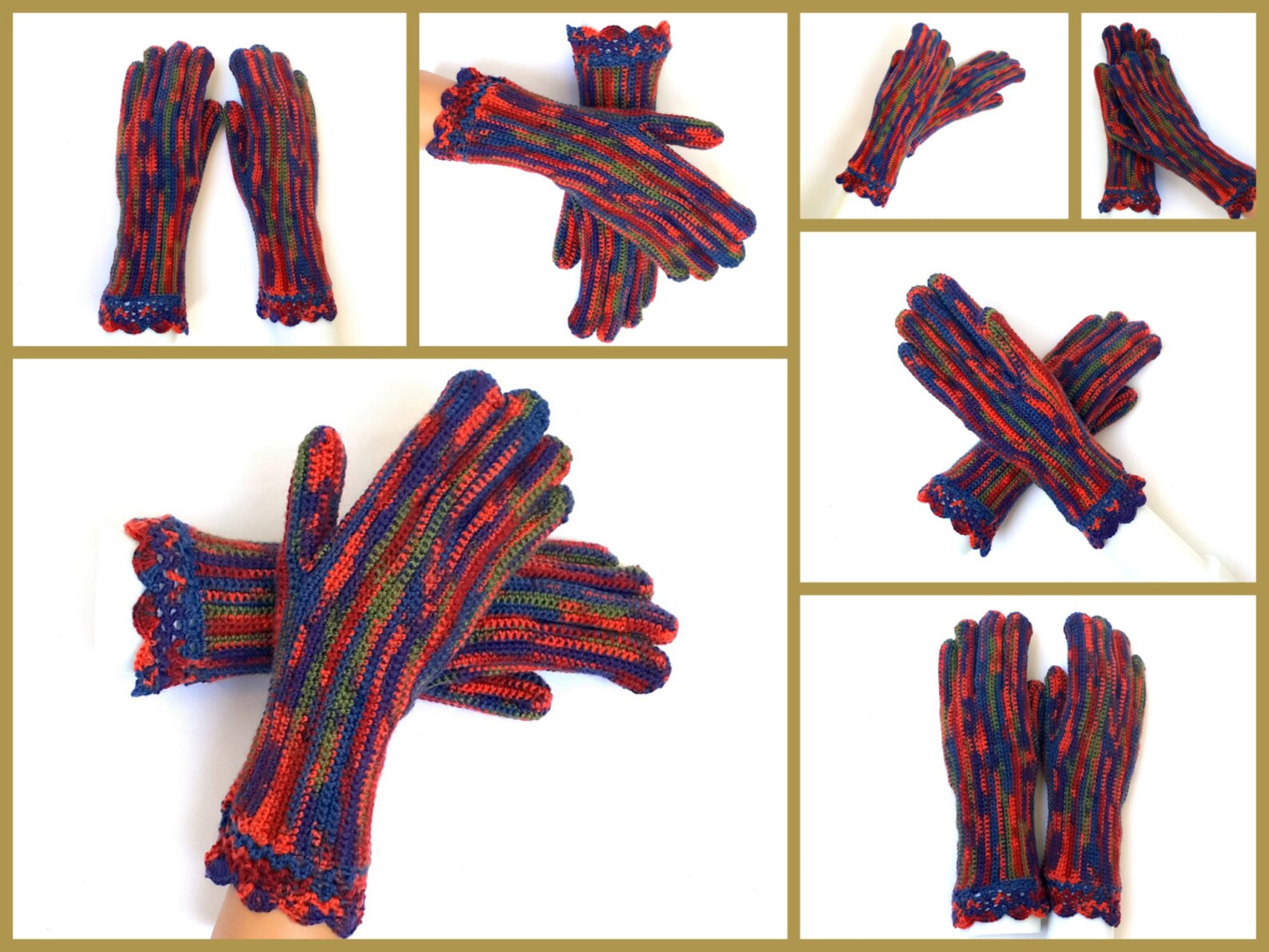Multicolor Gloves With Fingers, Crochet Gloves With Fingers, Rainbow ...