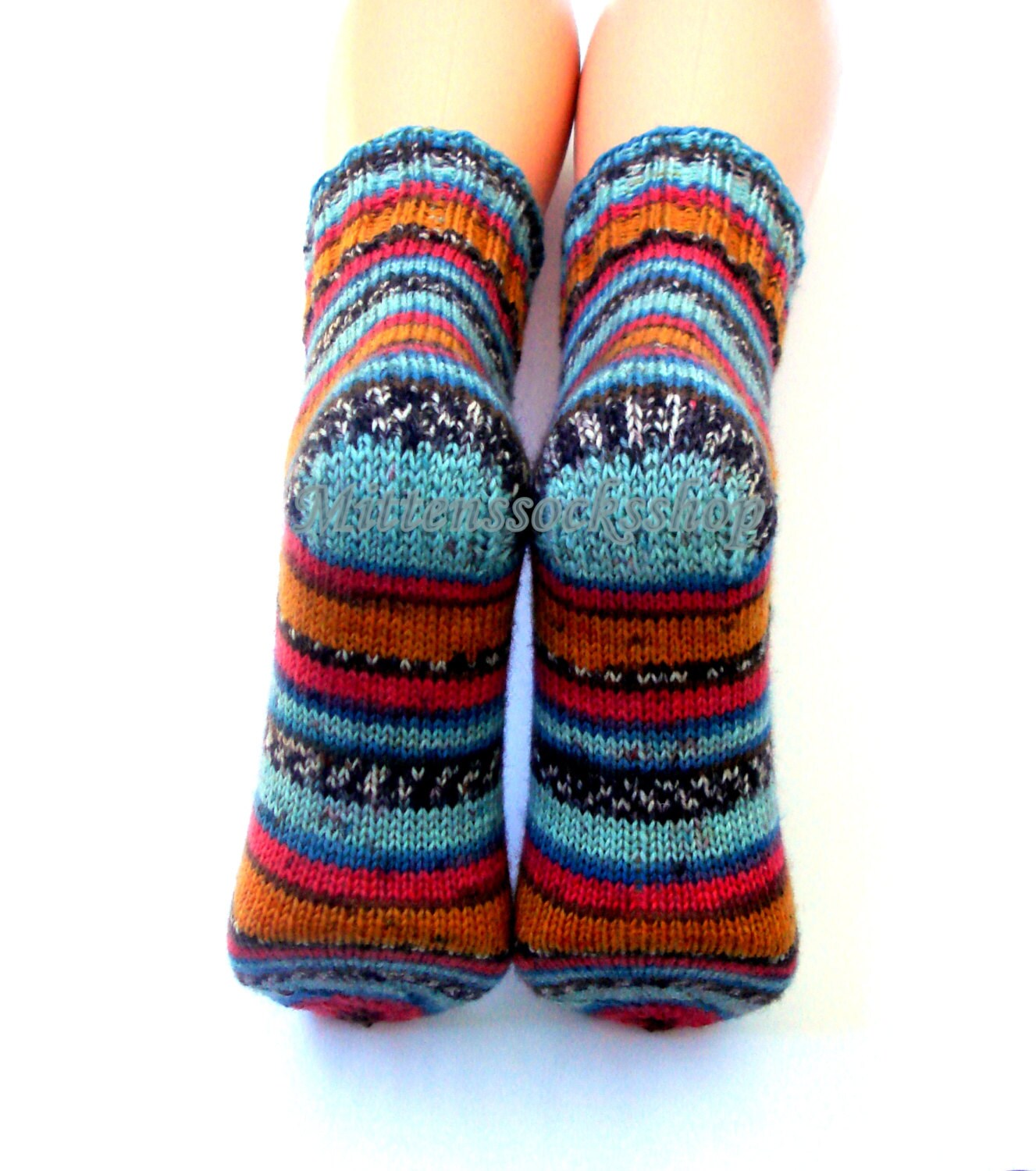 Blue Yellow Hand Knitted Socks Striped Socks Womens Socks - Etsy