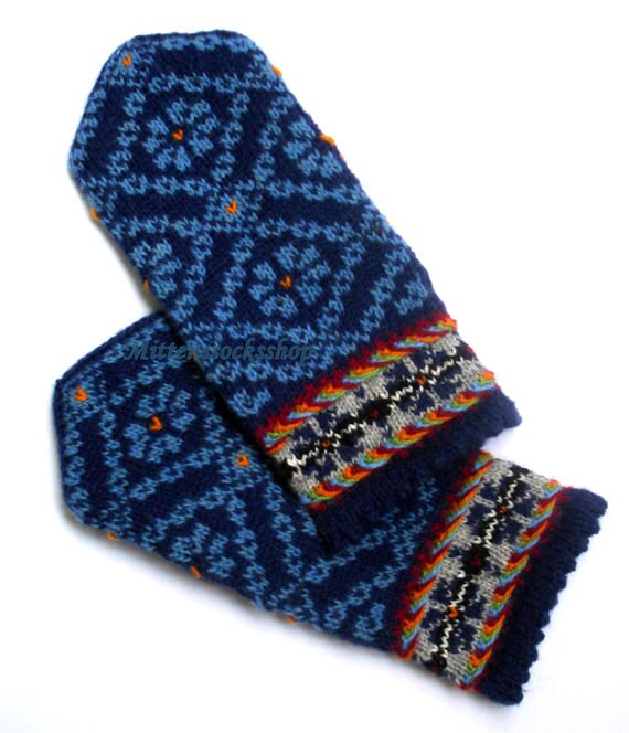 Blue Wool Mittens Hand Knitted Mittens Hand Knitted Blue - Etsy