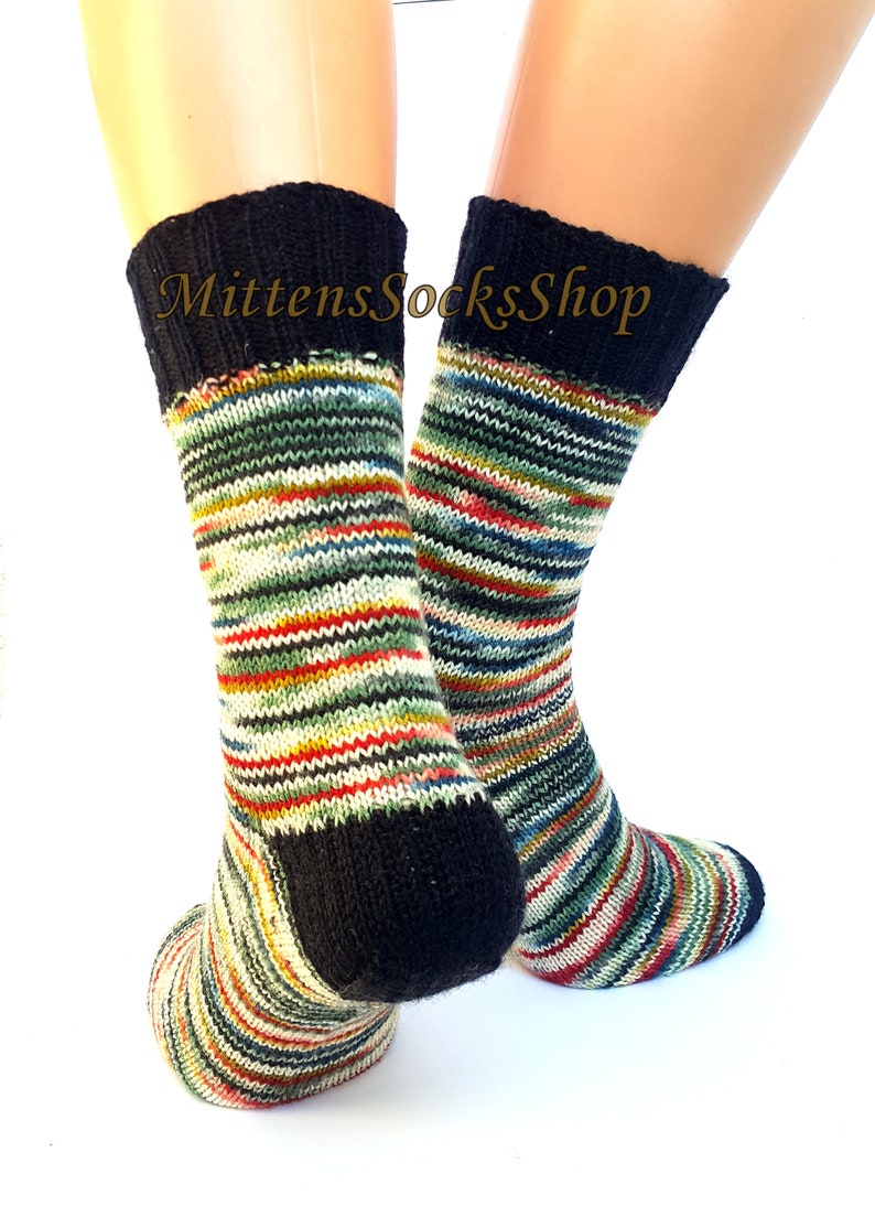 Multicolor Hand Knit Socks White Green Black Knit Socks - Etsy