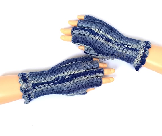 Blue White Half Finger Gloves Blue Womens Half Finger Gloves Denim Blue Girls Half Finger Gloves Fingerless Gloves Crochet Gloves Gift Etsy UK
