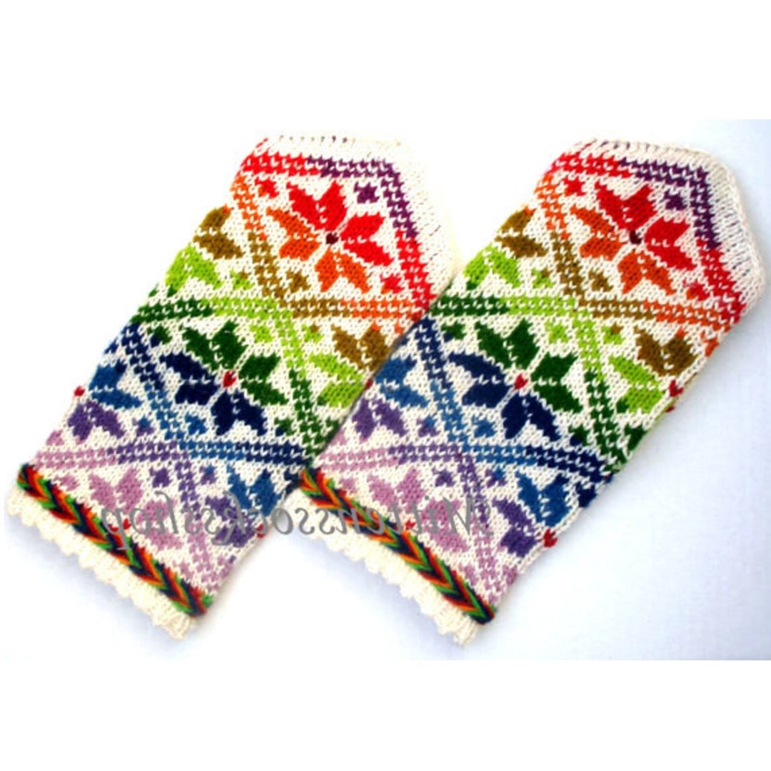 Rainbow Mittens, Hand Knit Wool Mittens, Latvian Mittens, Rainbow ...