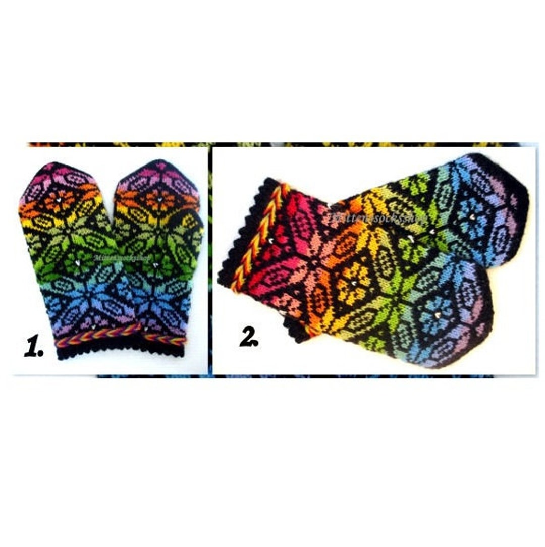 Hand Knit Rainbow Mittens, Latvian Mittens, Hand Knit Rainbow Gloves ...