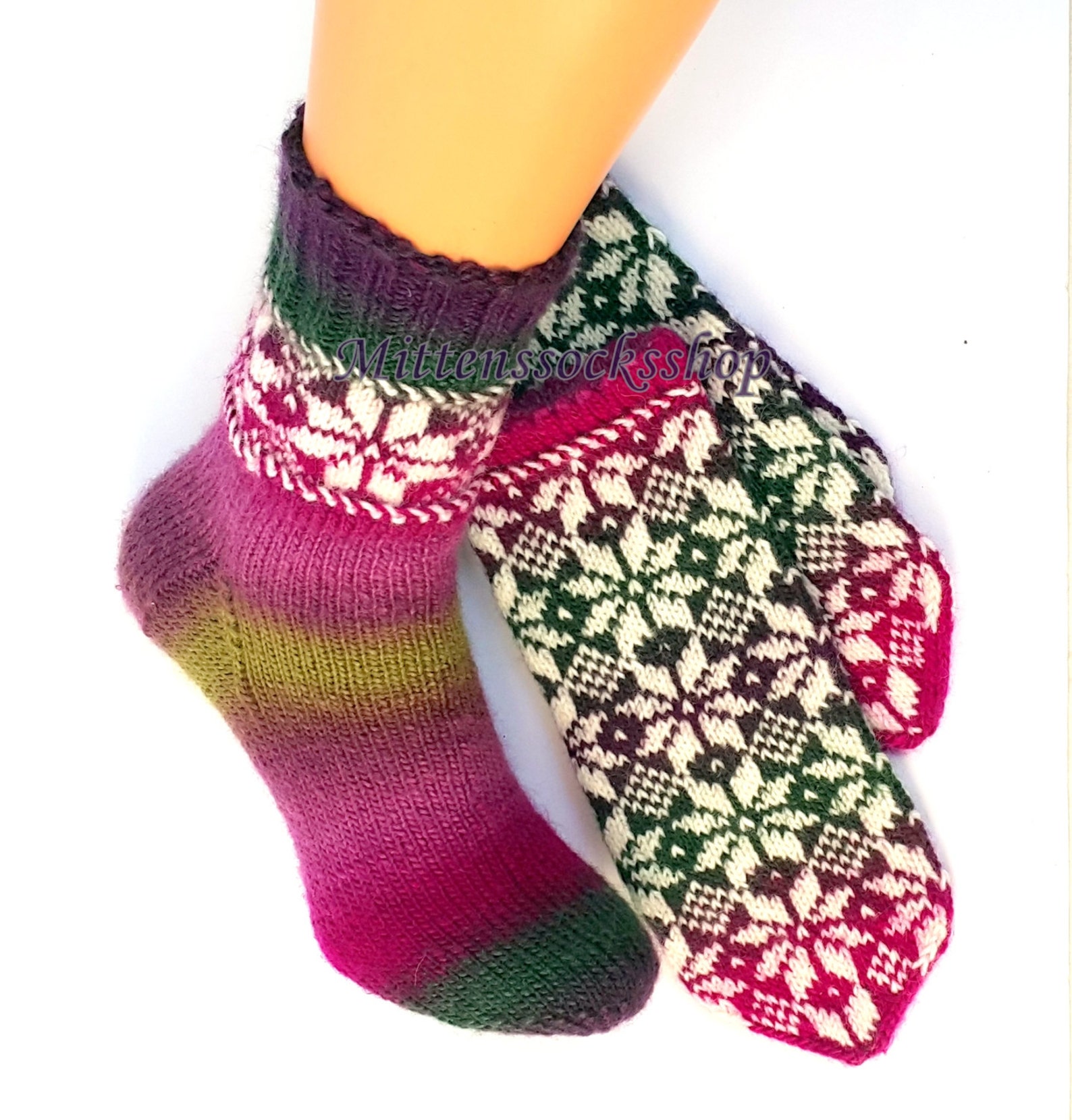 Purple Green Hand Knitted Socks, Purple Green Girls Socks, Purple Green ...