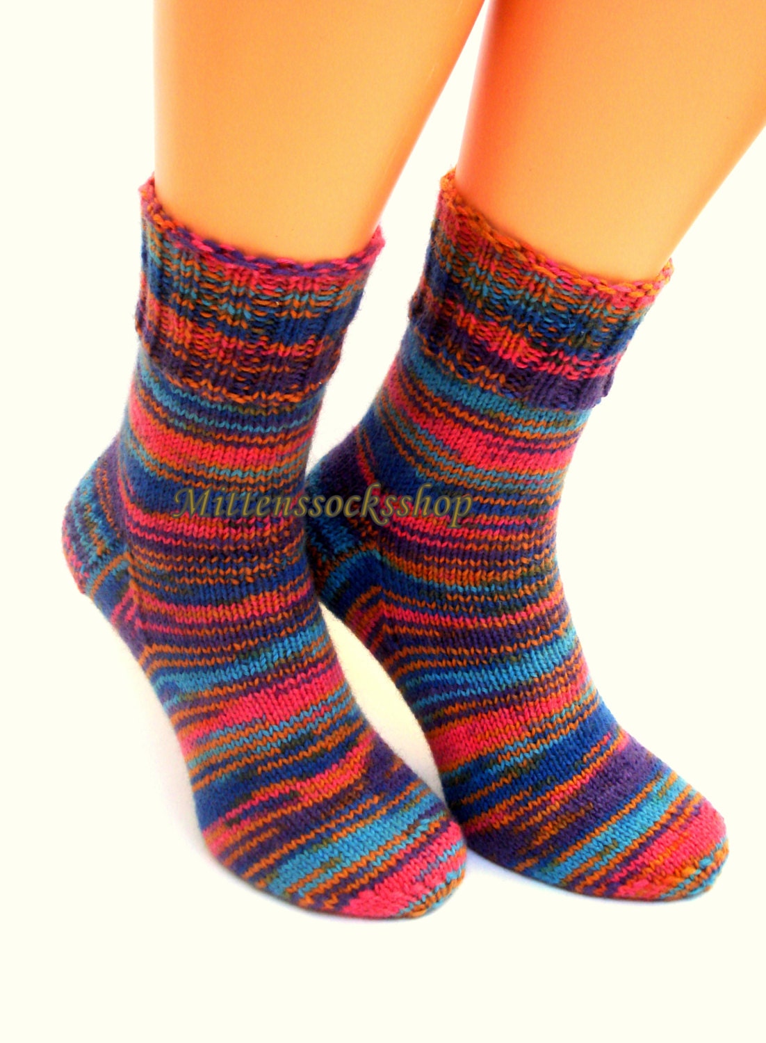 Blue Red Hand Knitted Socks, Blue Red Womens Socks, Blue Red Girls ...