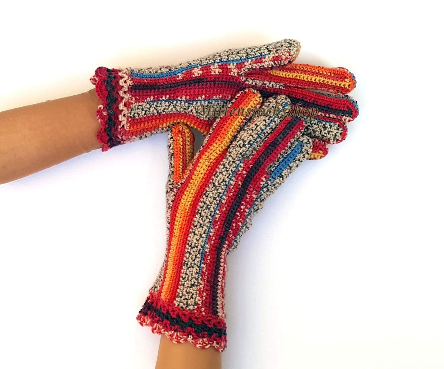 Red Yellow White Womens Gloves With Fingers Crochet Girls - Etsy