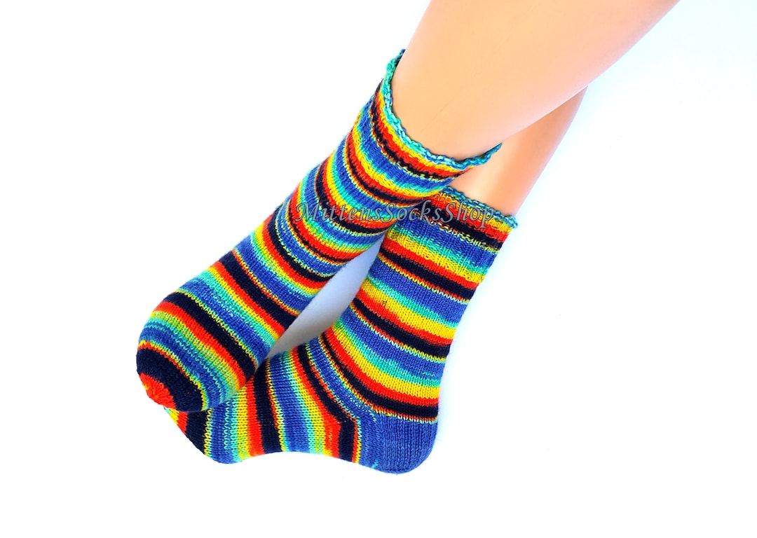 Hand Knitted Rainbow Socks, Colorful Socks, Stylish Womens Socks ...
