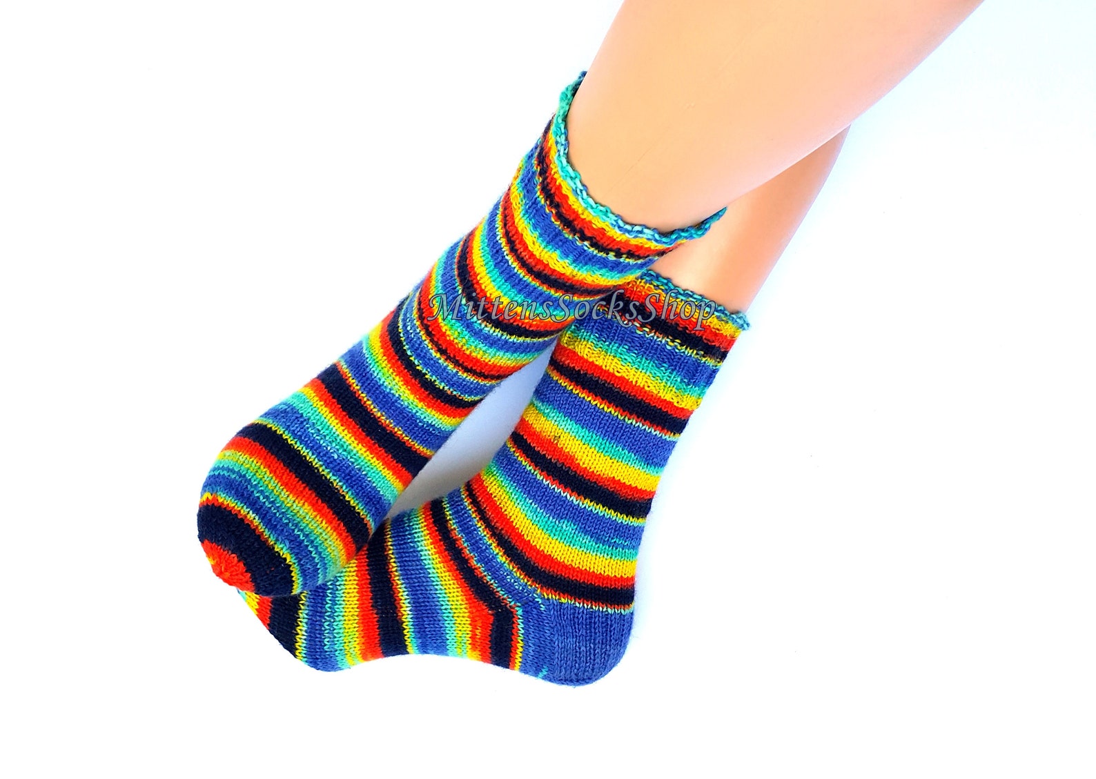 Hand Knitted Rainbow Socks Colorful Socks Stylish Womens - Etsy