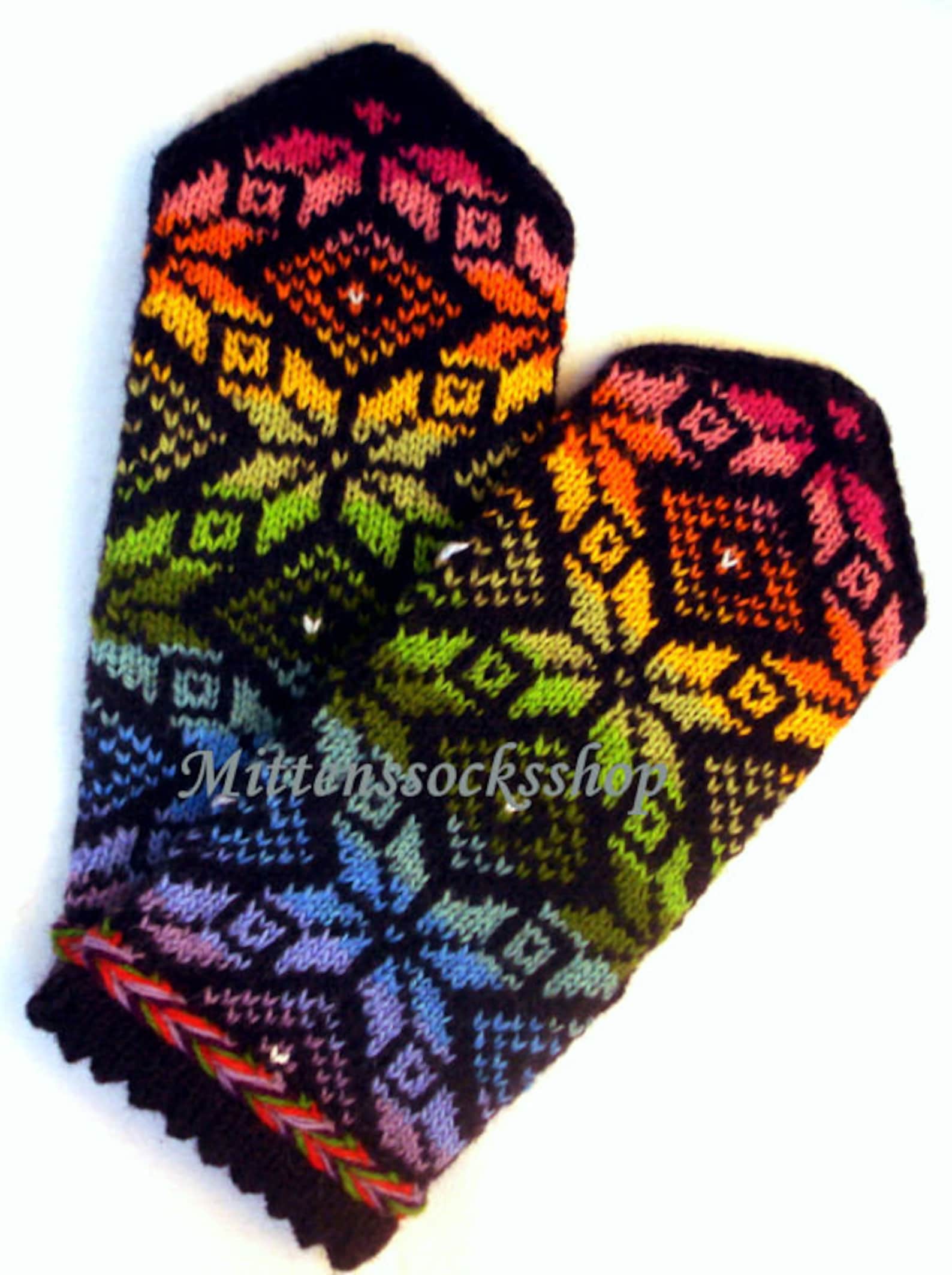 Hand Knit Rainbow Mittens Wool Mittens Knit Rainbow Gloves - Etsy