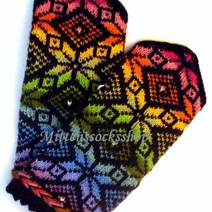Hand Knit Rainbow Mittens, Wool Mittens, Knit Rainbow Gloves, Wool ...