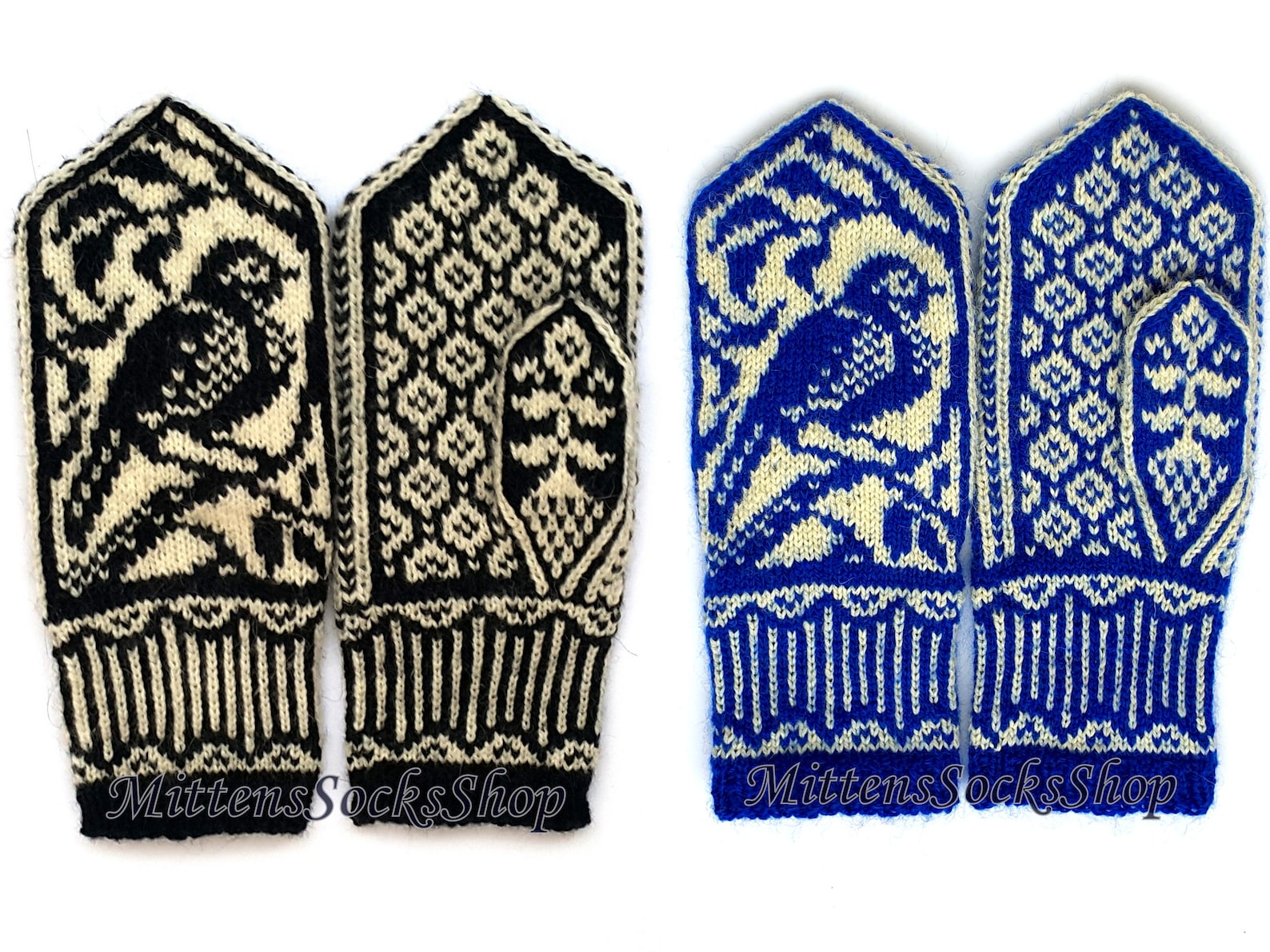Hand Knit Songbird Mittens Nordic Mittens Knit Bird Mittens - Etsy