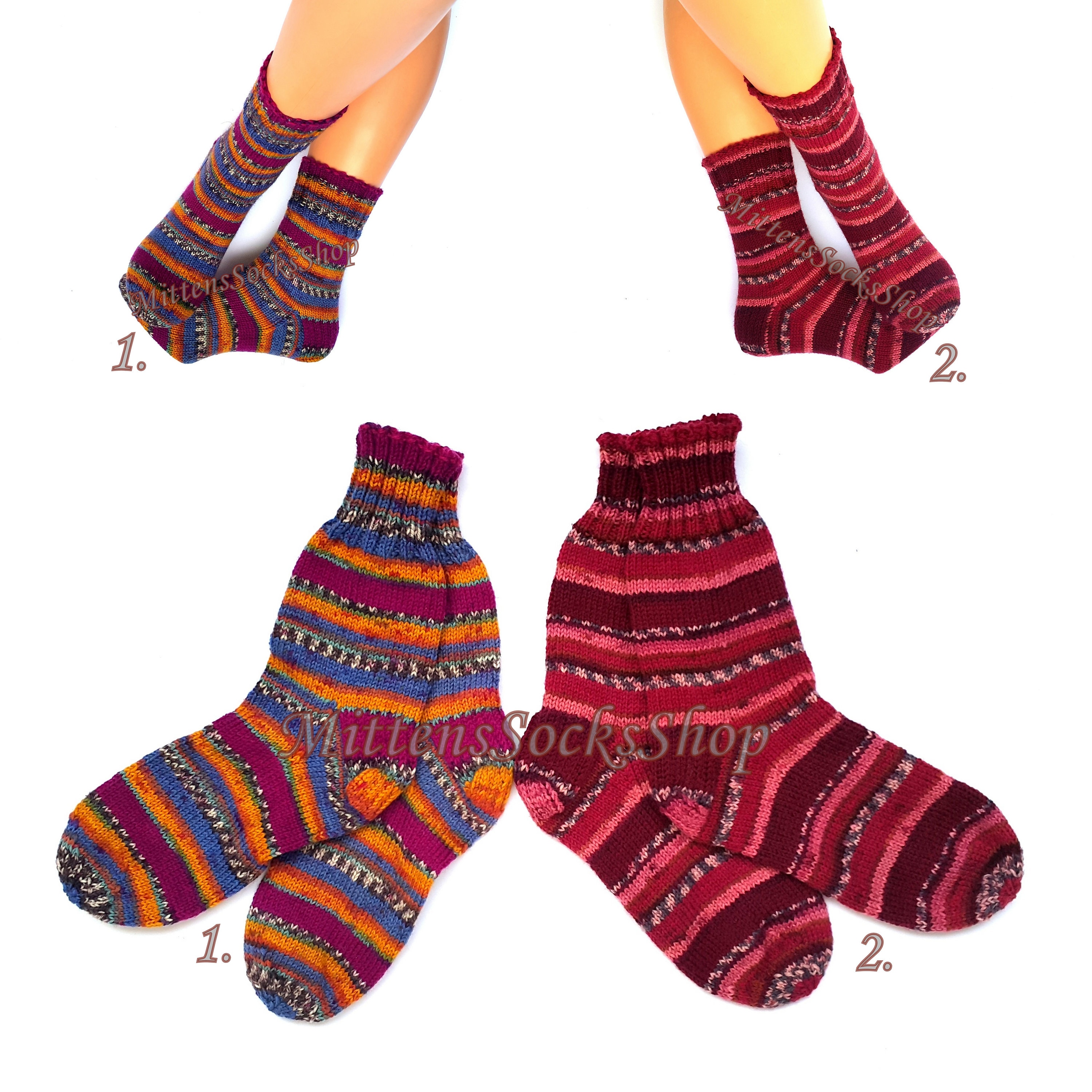 Hand Knitted Red Striped Socks Red Socks Adult Socks Wool - Etsy UK