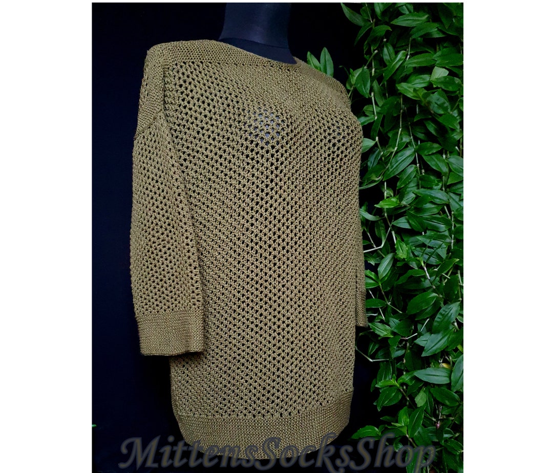 Hand Knit Mesh Sweater, Long Oversize Mesh Jumper, Hand Knit Khaki ...