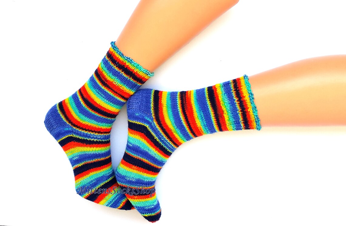 Hand Knitted Rainbow Socks Colorful Socks Stylish Womens - Etsy