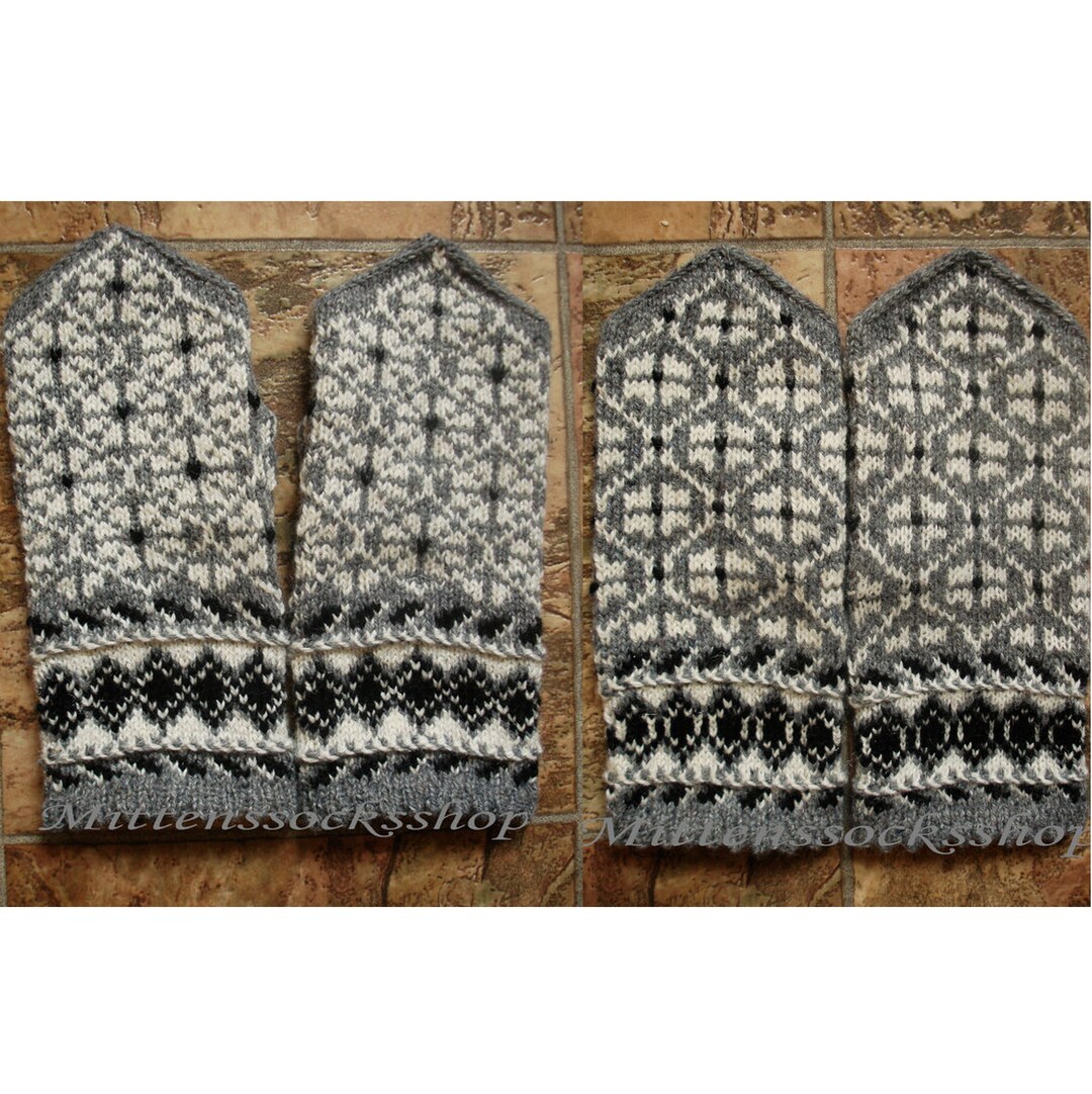 Gray White Wool Mittens, Wool Mittens, Hand Knit Mittens, Latvian ...