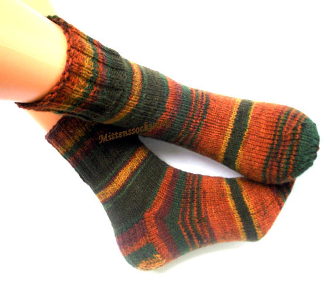 Green Brown Yellow Hand Knitted Socks, Green Brown Striped Womens Socks ...