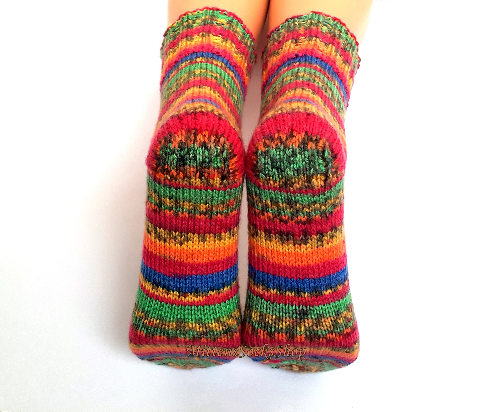 Rainbow Hand Knitted Socks Women's Socks Stylish Socks | Etsy