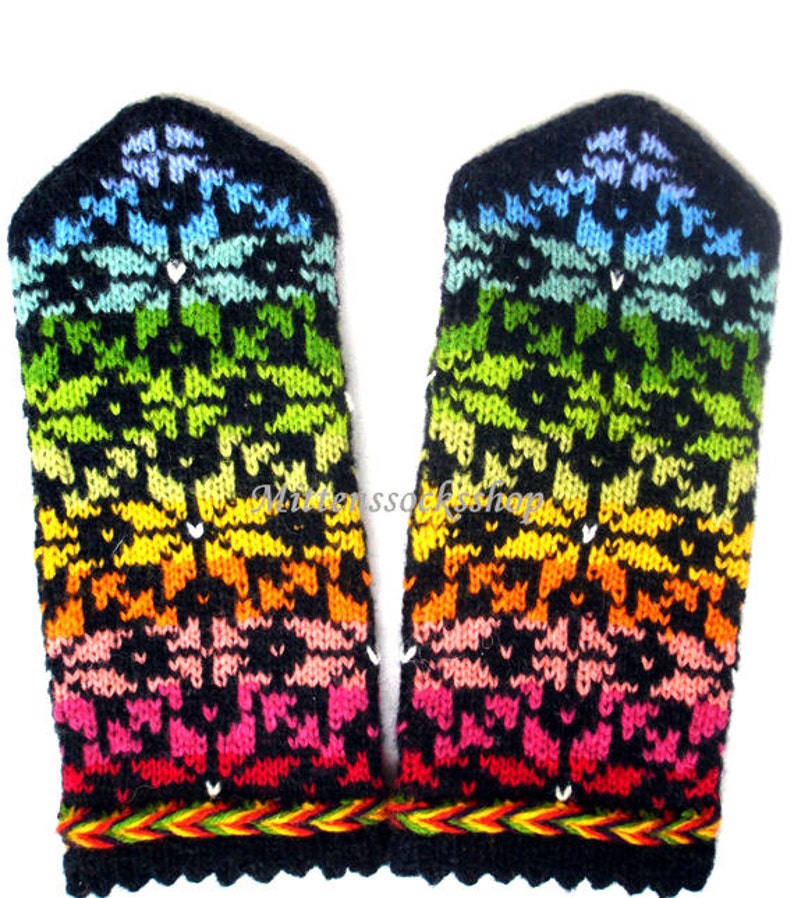 Rainbow Mittens, Hand Knitted Mittens, Rainbow Gloves, Latvian Mittens ...