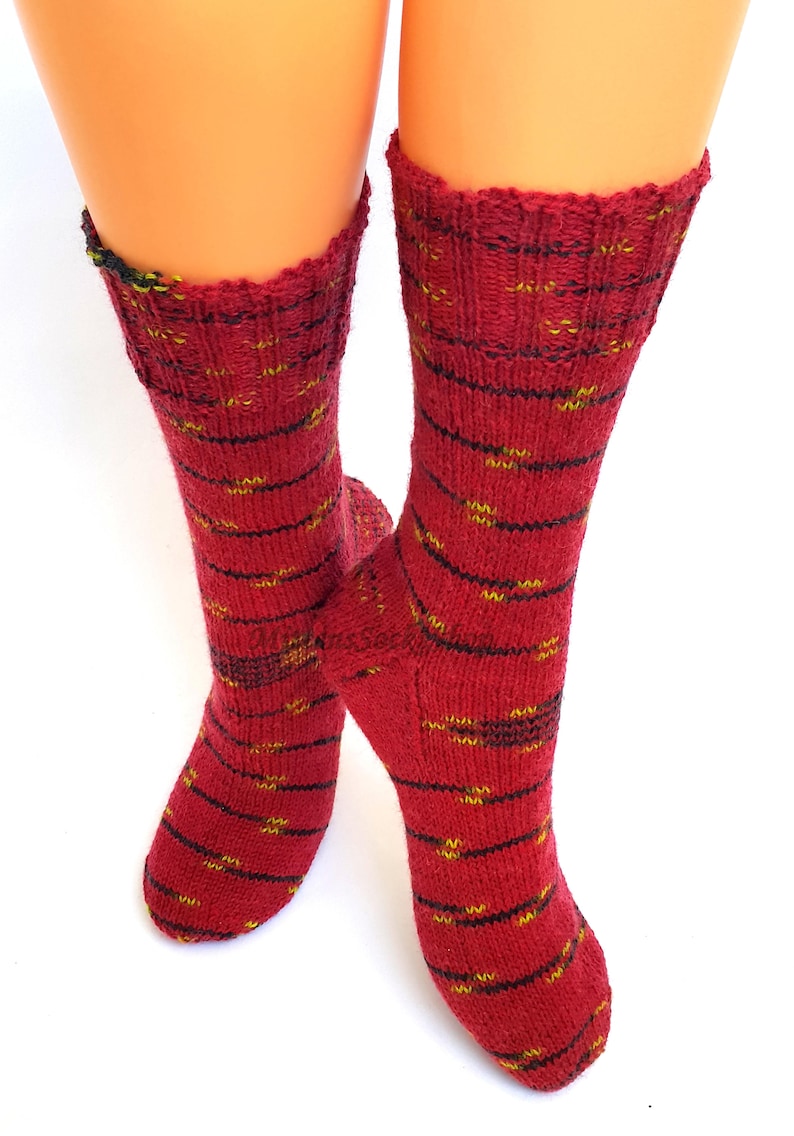 Hand Knitted Red Socks, Red Black Striped Socks, Colorful Socks, Red ...
