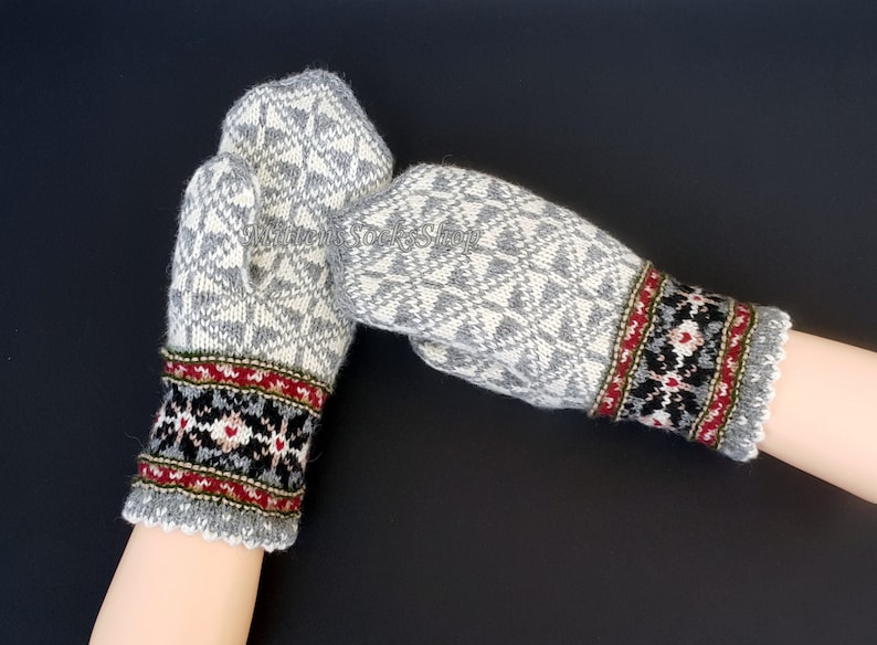 White Gray Mittens Hand Knitted Wool Mittens Hand Knitted - Etsy