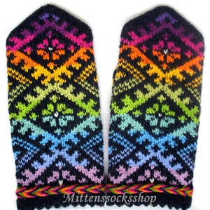Rainbow Mittens, Hand Knitted Wool Mittens, Rainbow Gloves, Latvian ...