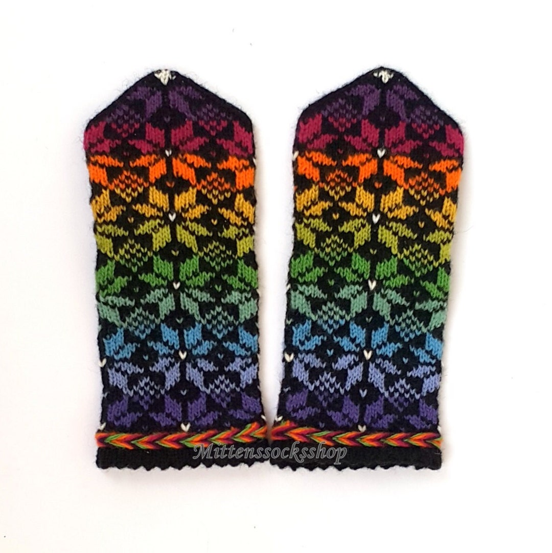 Rainbow Mittens, Hand Knit Wool Mittens, Latvian Mittens, Rainbow ...