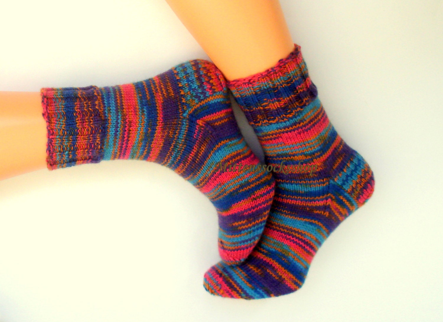 Blue Red Hand Knitted Socks, Blue Red Womens Socks, Blue Red Girls ...