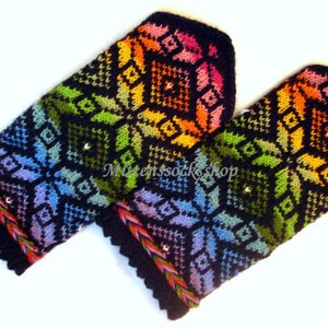 Hand Knit Rainbow Mittens, Wool Mittens, Knit Rainbow Gloves, Wool ...