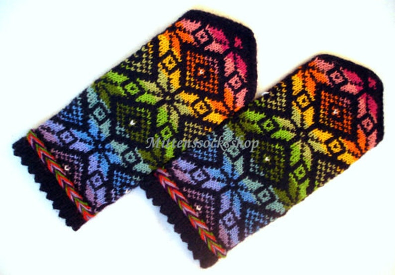 Hand Knit Rainbow Mittens Wool Mittens Knit Rainbow Gloves - Etsy