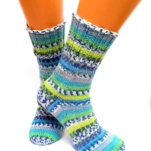 Blue Green Socks, Hand Knitted Socks, Blue Green Womens Socks, Blue ...
