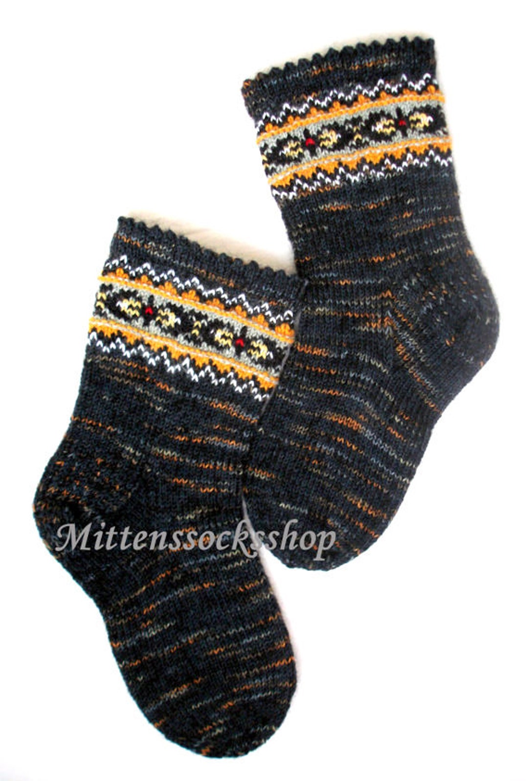 Gray Yellow Black Socks Hand Knit Very Warm Socks From Sock - Etsy