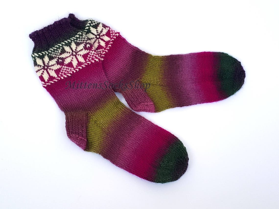 Purple Green Hand Knitted Socks Purple Green Girls Socks - Etsy