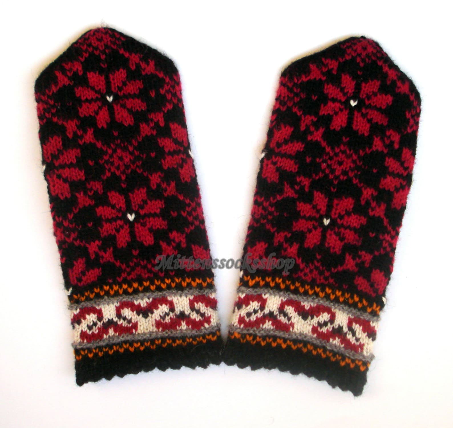 Hand Knitted Red Black White Mittens Latvian Mittens Hand - Etsy