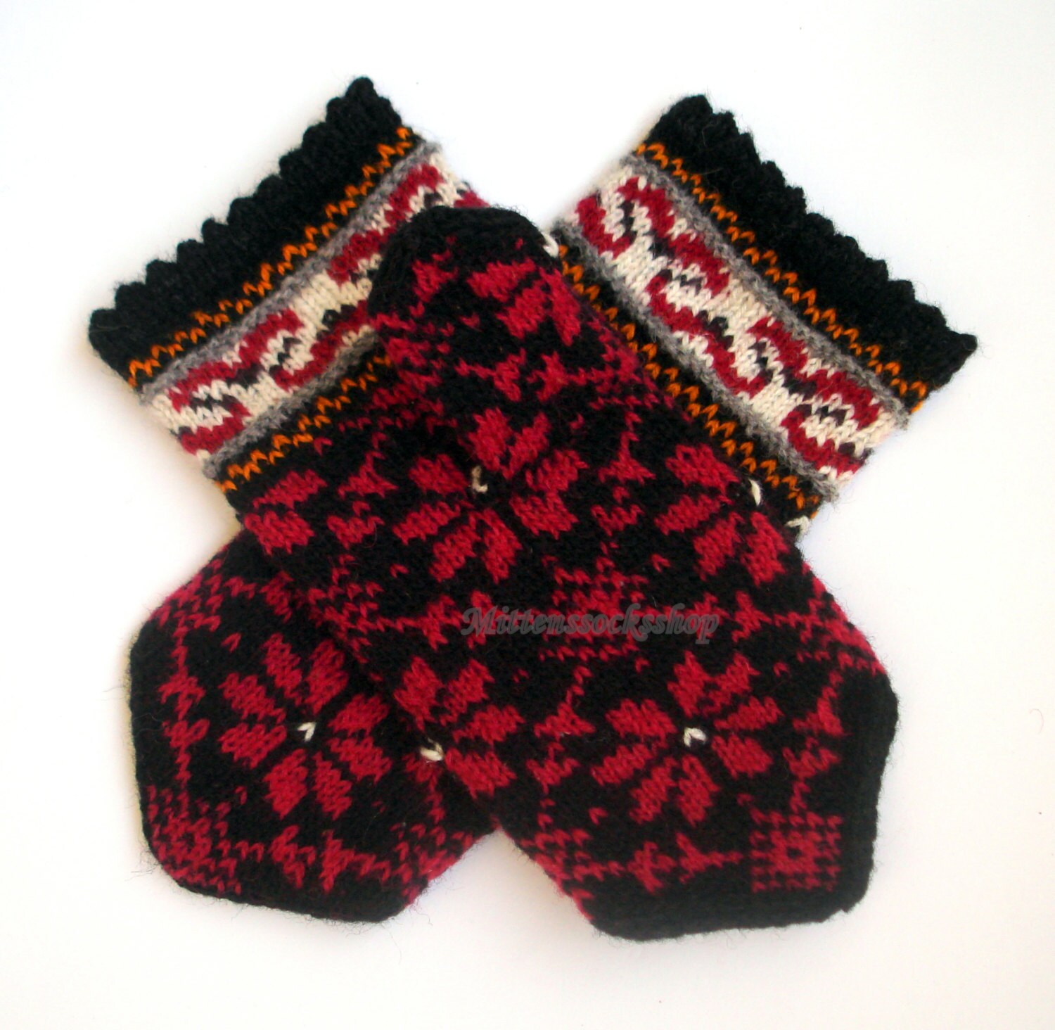 Hand Knitted Red Black White Mittens Latvian Mittens Hand - Etsy