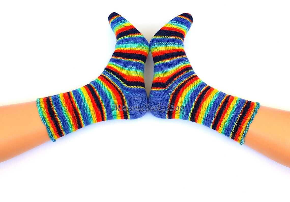 Hand Knitted Rainbow Socks Colorful Socks Stylish Womens - Etsy