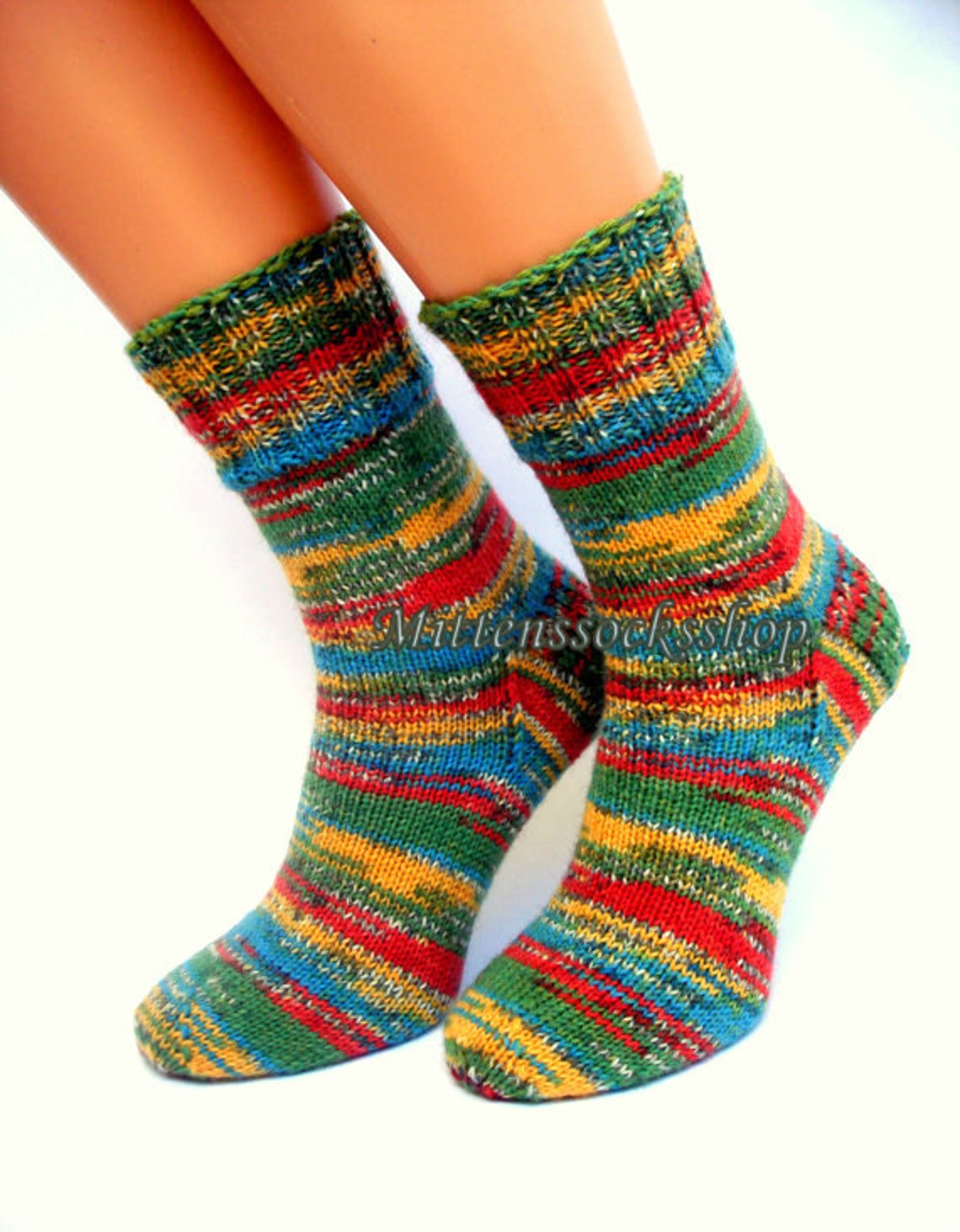 Green Blue Red Yellow Hand Knitted Socks Green Red Womens - Etsy